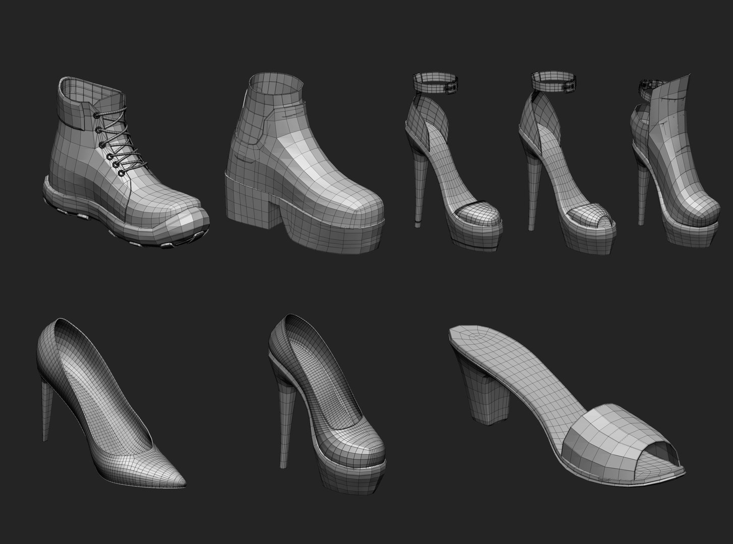 65 Low Poly Shoe Footwear Base Mesh And Parts IMM Set Model ...