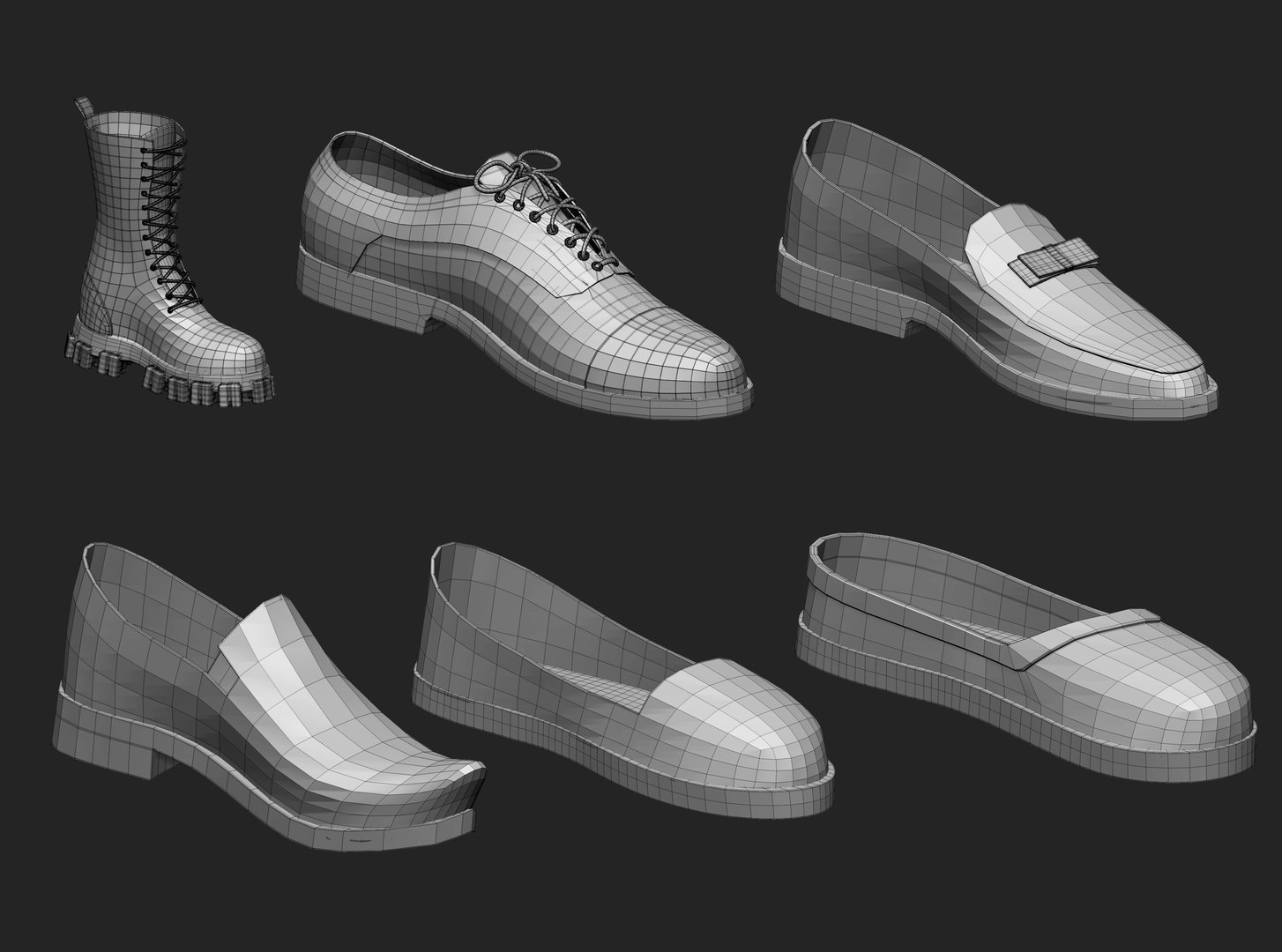 65 Low Poly Shoe Footwear Base Mesh And Parts IMM Set Model ...