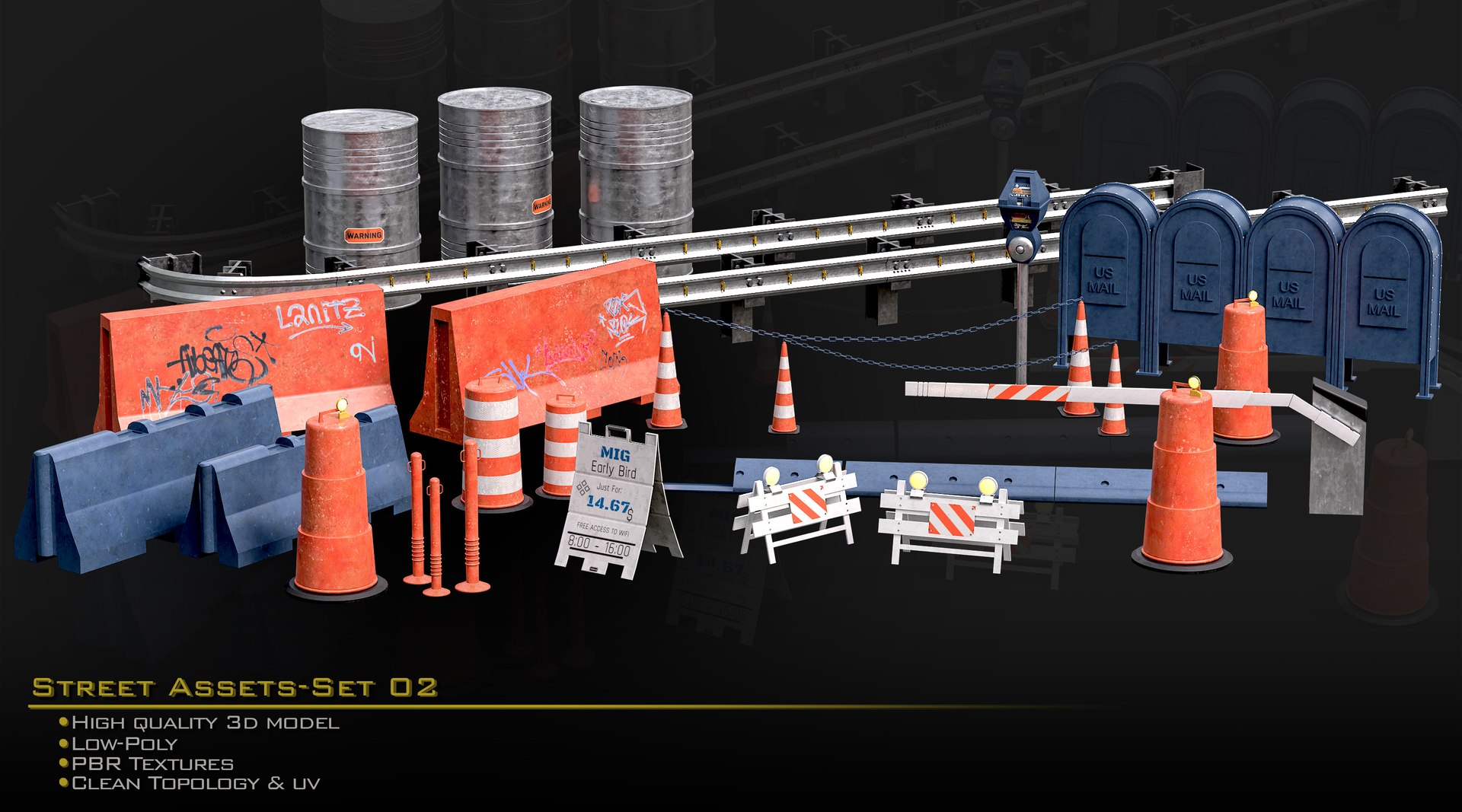 3D Street Asset Set 02 - TurboSquid 2309248