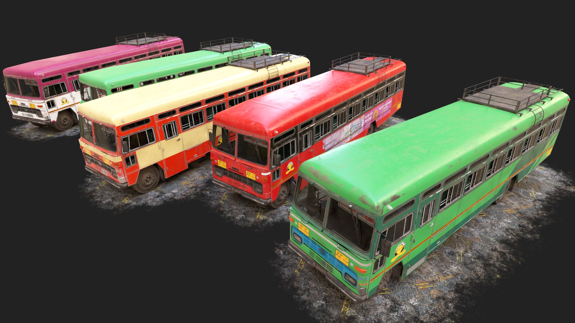 3D Indian ST Bus Collection Of 5 V2 Used Version - TurboSquid 2286528