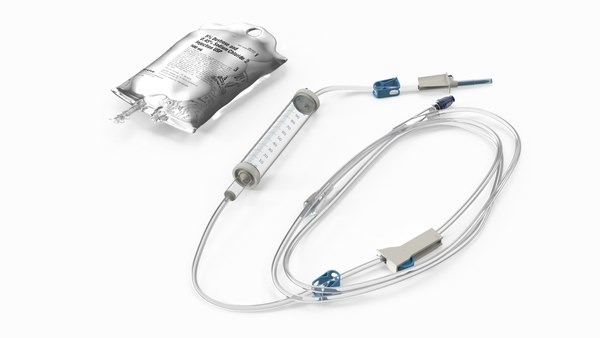 modelo 3d Equipo de infusión Baxter con bolsa de solución salina de ...