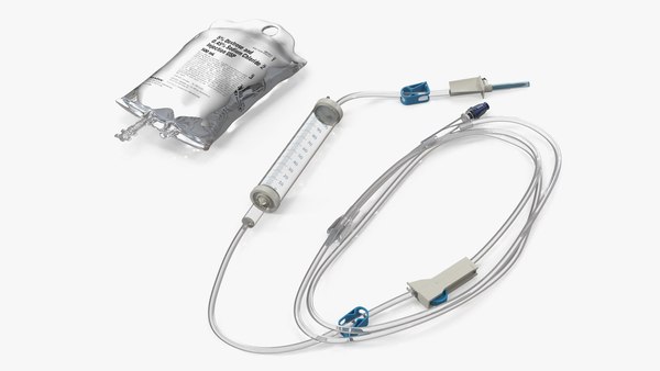 modelo 3d Equipo de infusión Baxter con bolsa de solución salina de ...