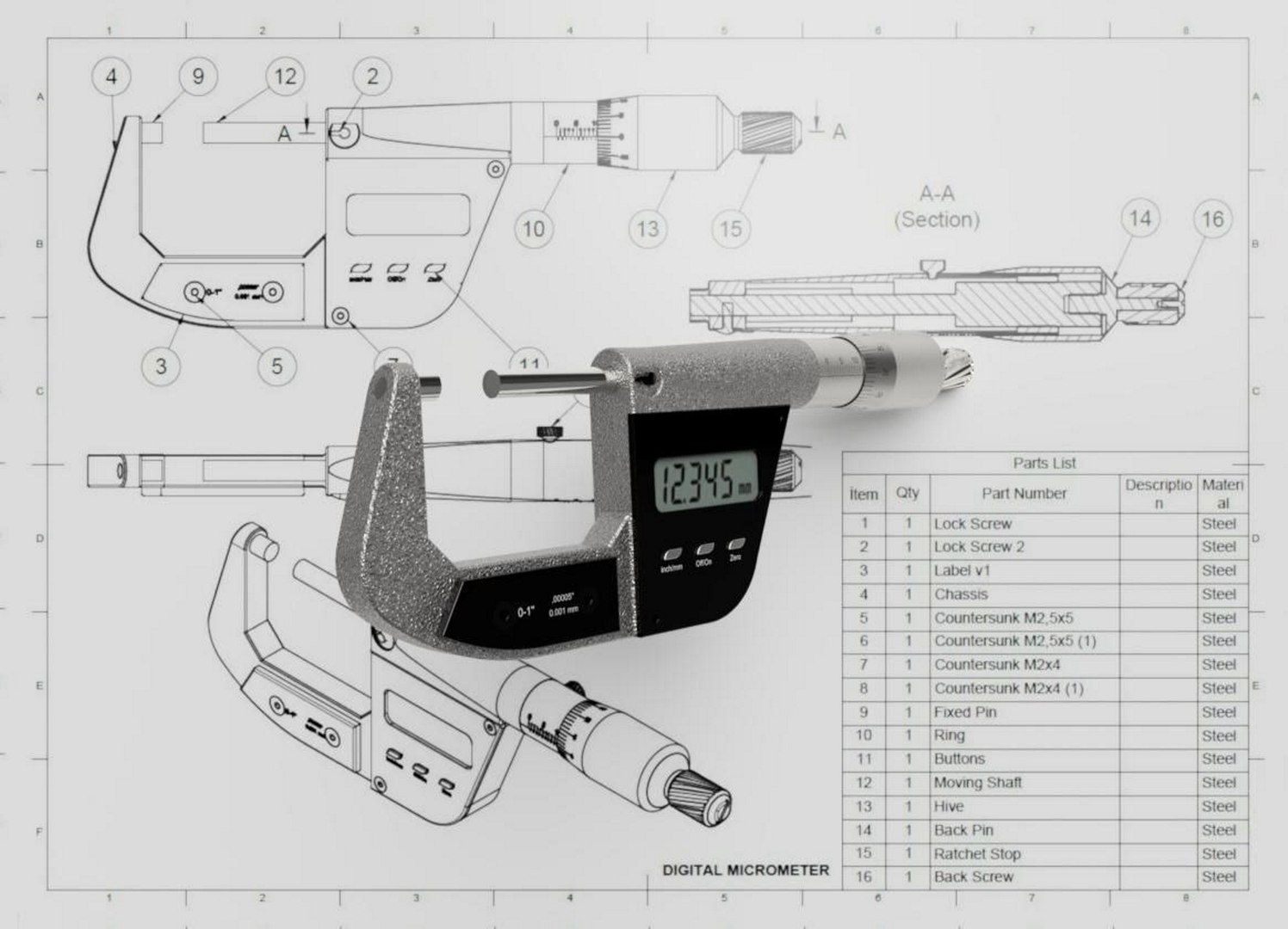 3D Digital Micrometer - TurboSquid 1497209
