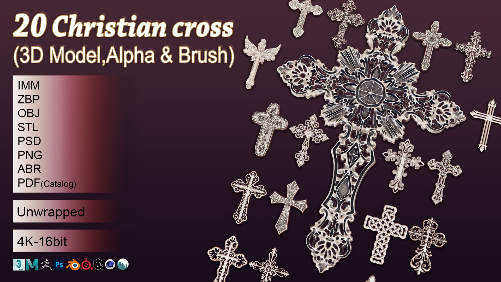 20 Christian Cross 3D Model Alpha And Brush V1 3D - TurboSquid 2232026