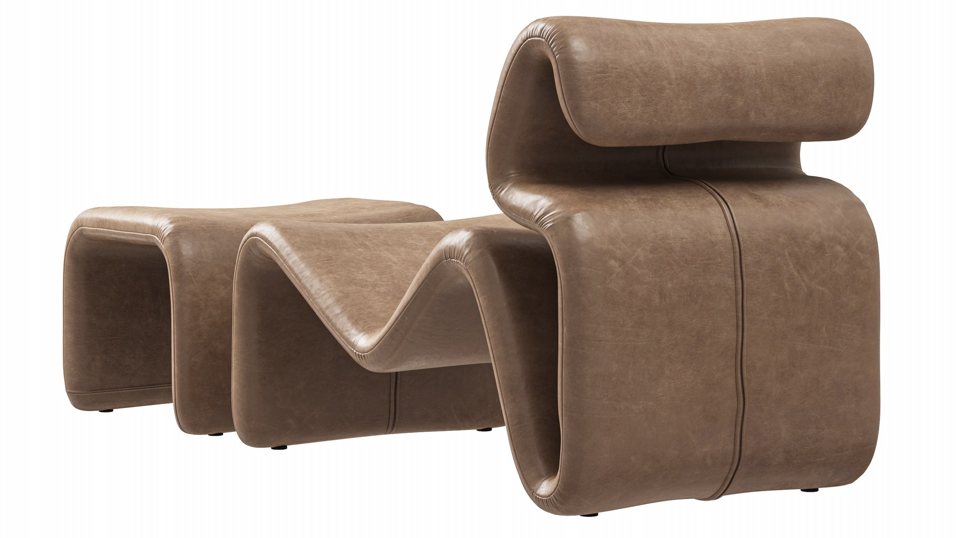 Artilleriet - Etcetera Leather Lounge Chair And Footstool 3D ...