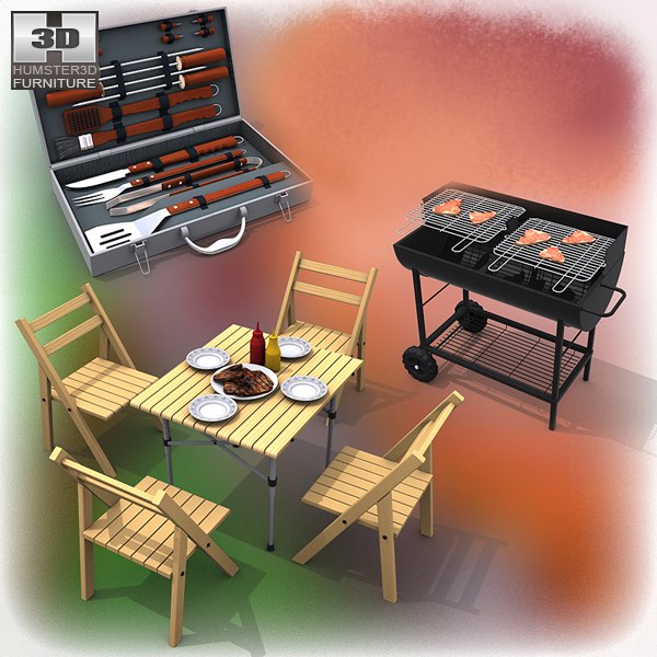 3d model of barbeque set