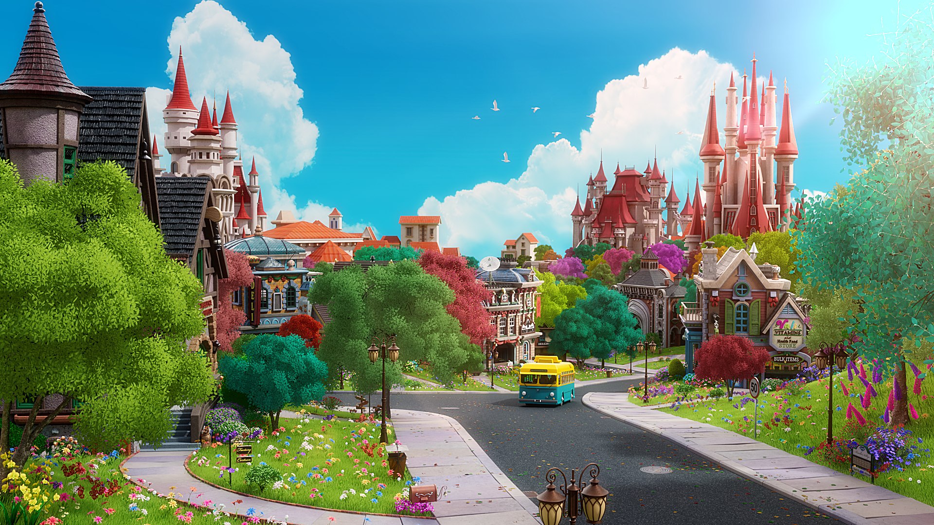 Cartoon Town City Home Exterior Scene 3D Model - TurboSquid 2173249