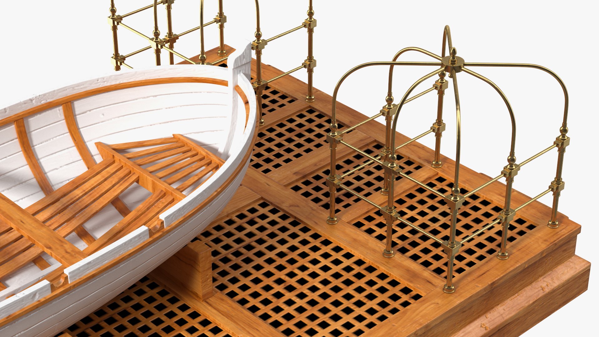 3D Model Old Wooden Boat On Deck - TurboSquid 1863169