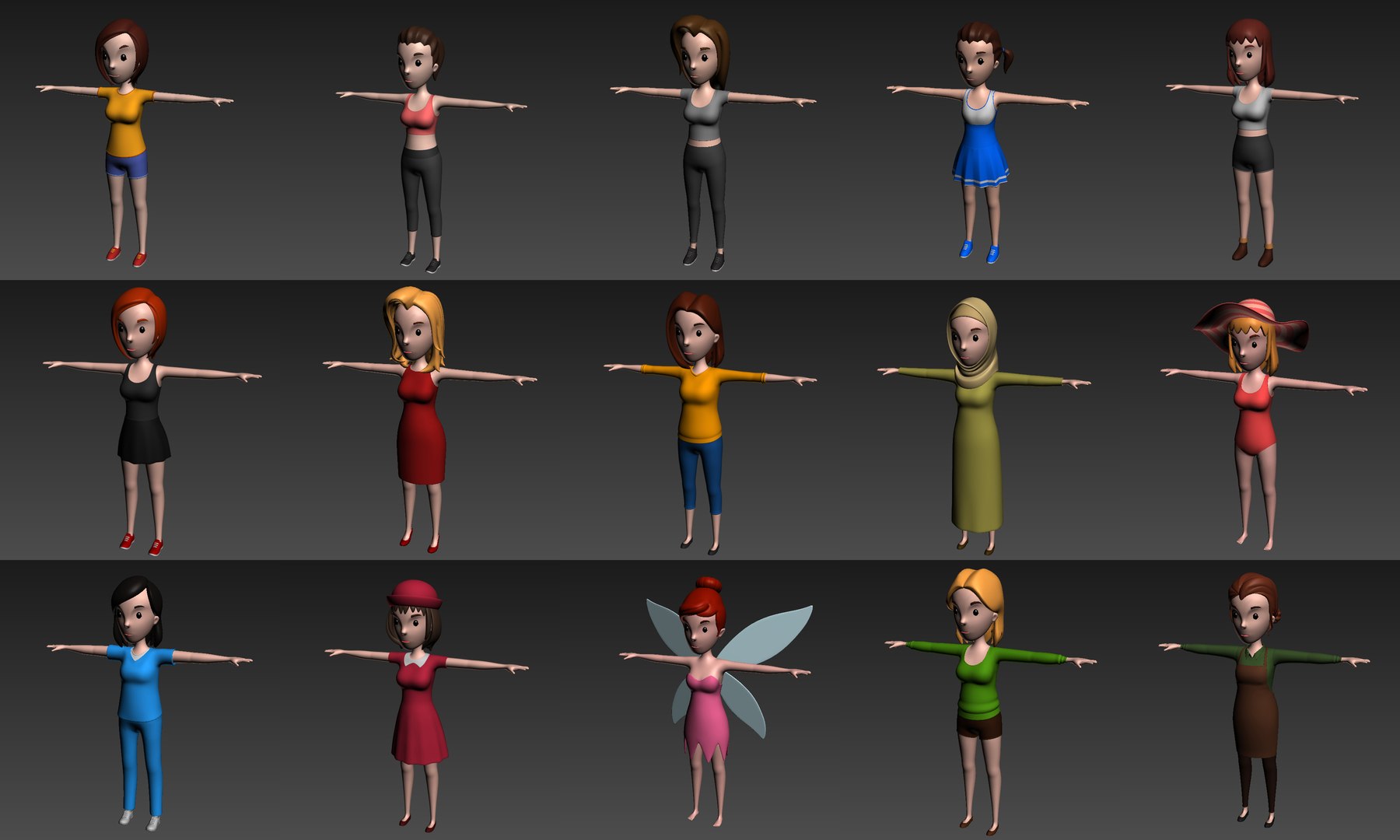 Girl character pack cartoon 3D - TurboSquid 1455604