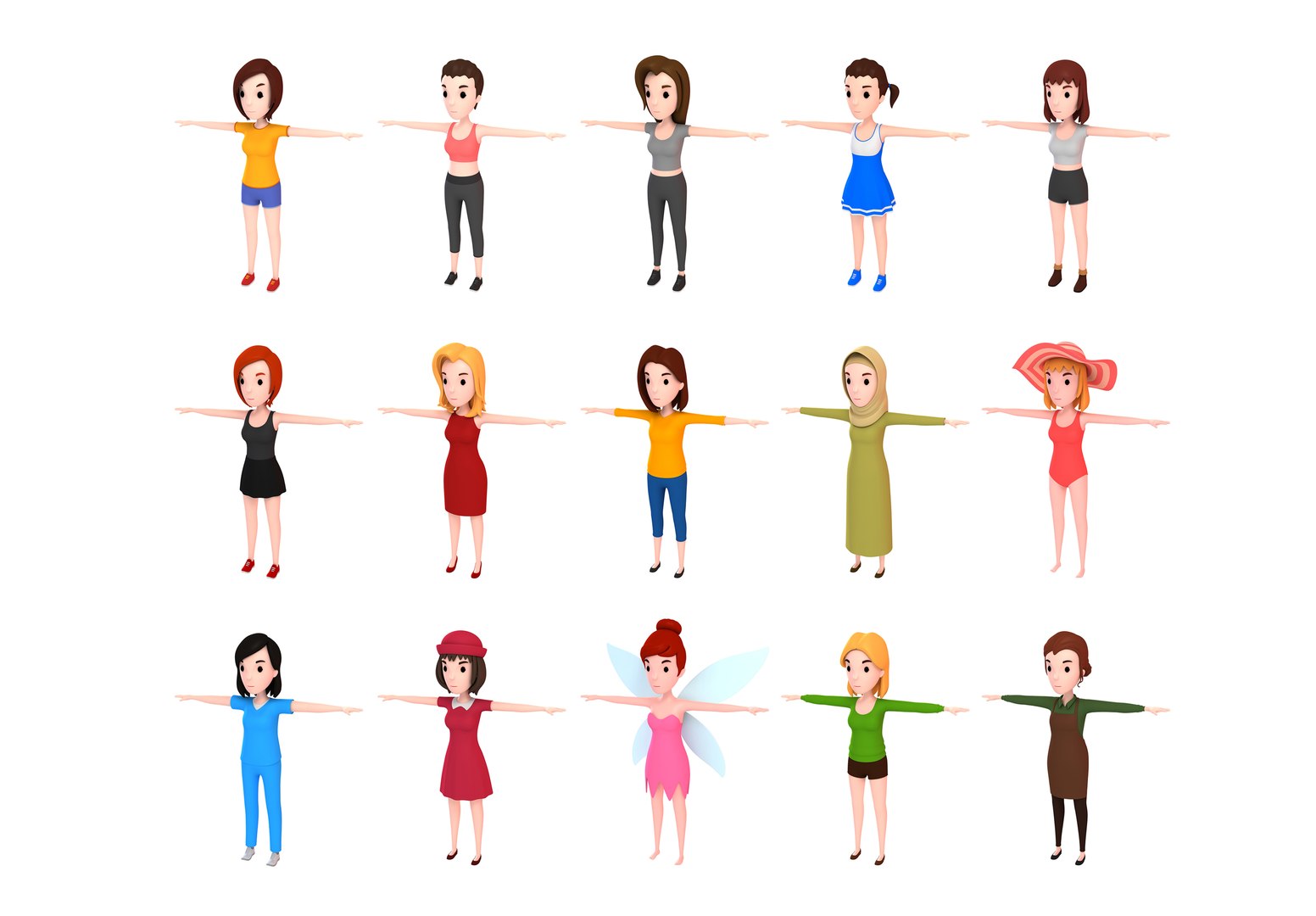 Girl character pack cartoon 3D - TurboSquid 1455604