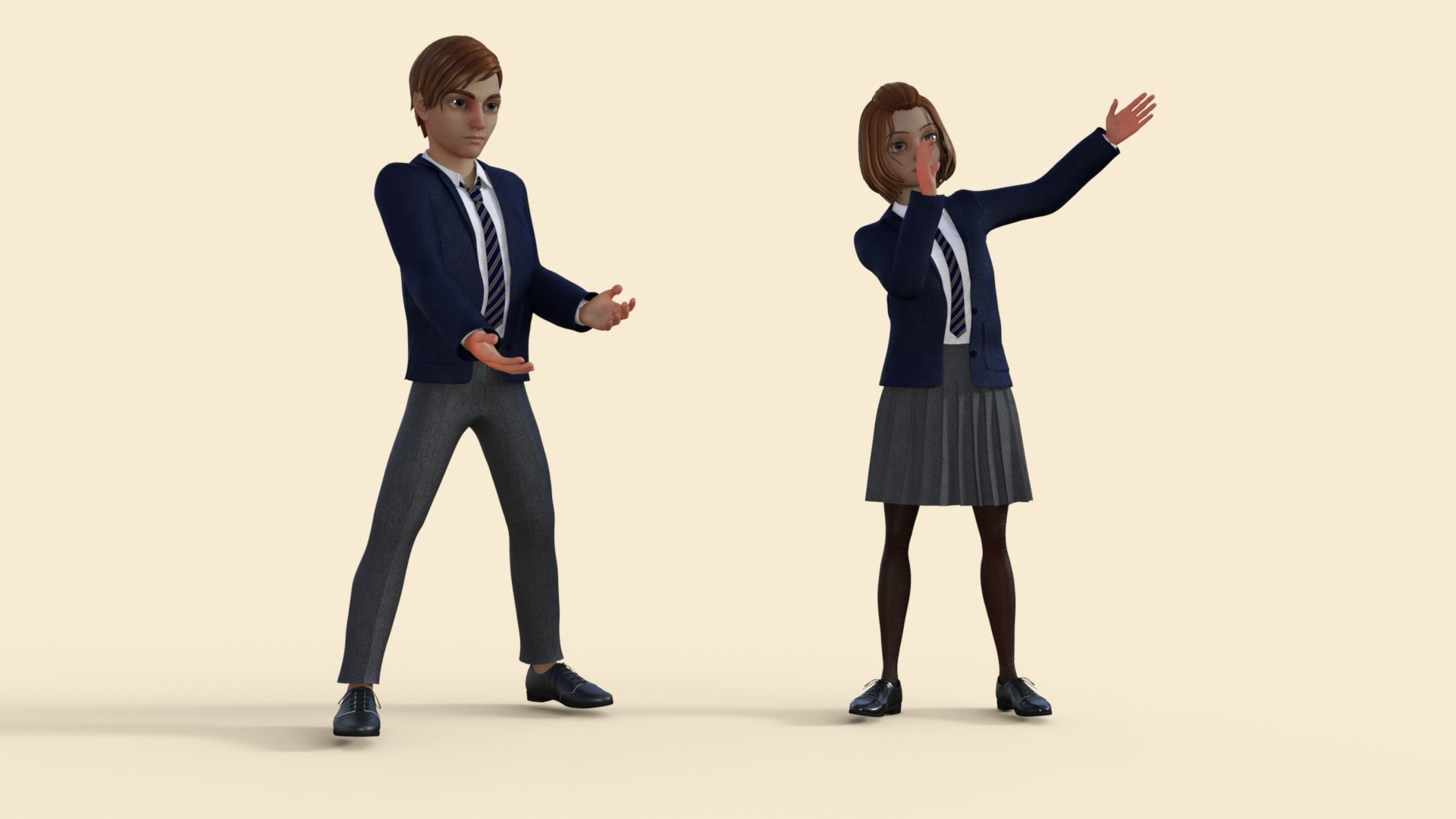3D High School Student Girl And Boy Model - TurboSquid 2097669