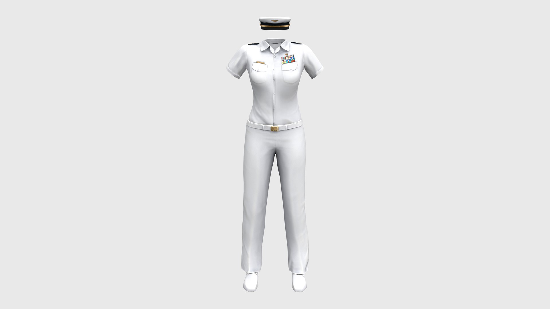 3D Women Summer White Navy Officer Military Uniform Outfit - TurboSquid ...