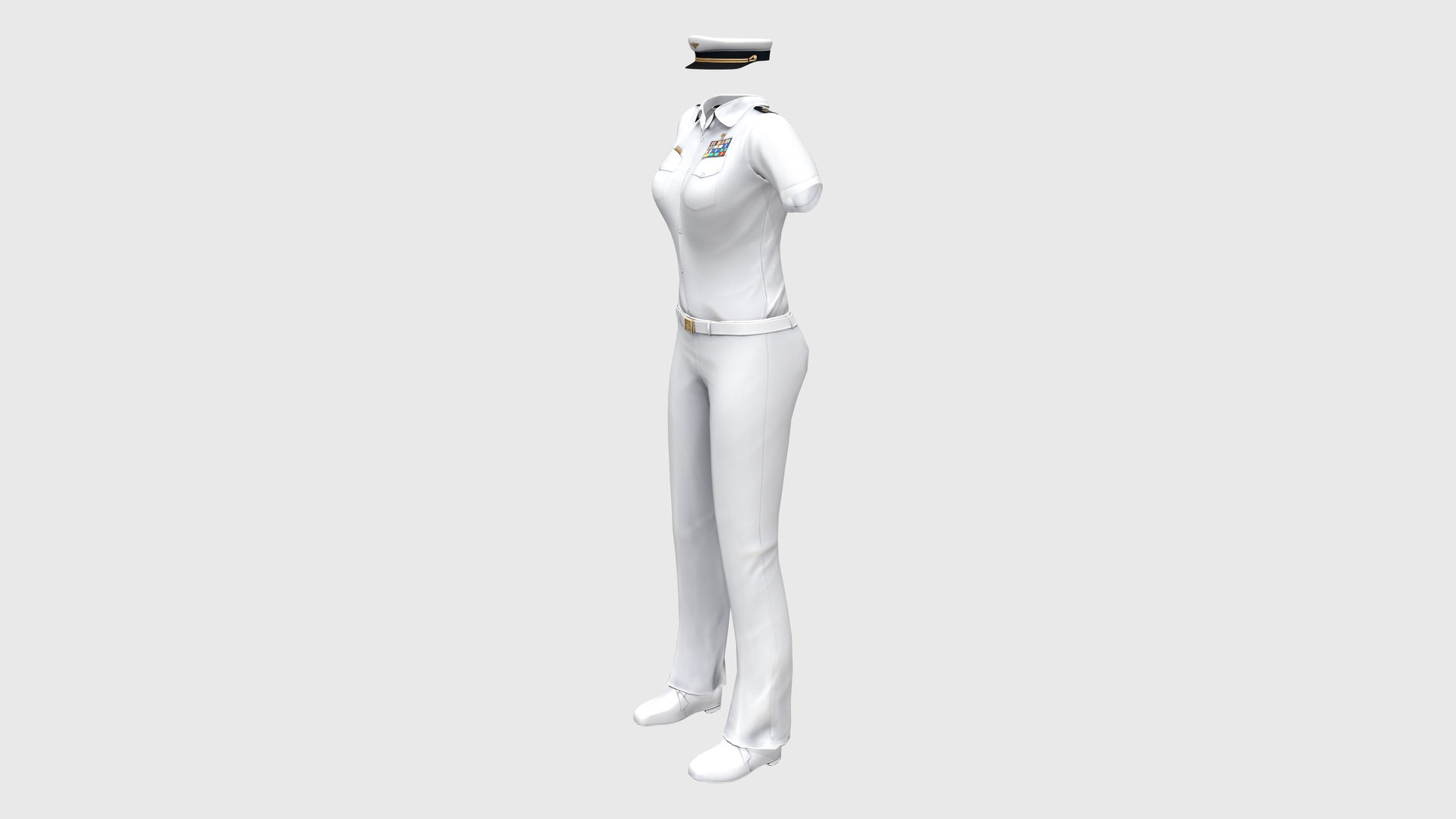 3D Women Summer White Navy Officer Military Uniform Outfit - TurboSquid ...