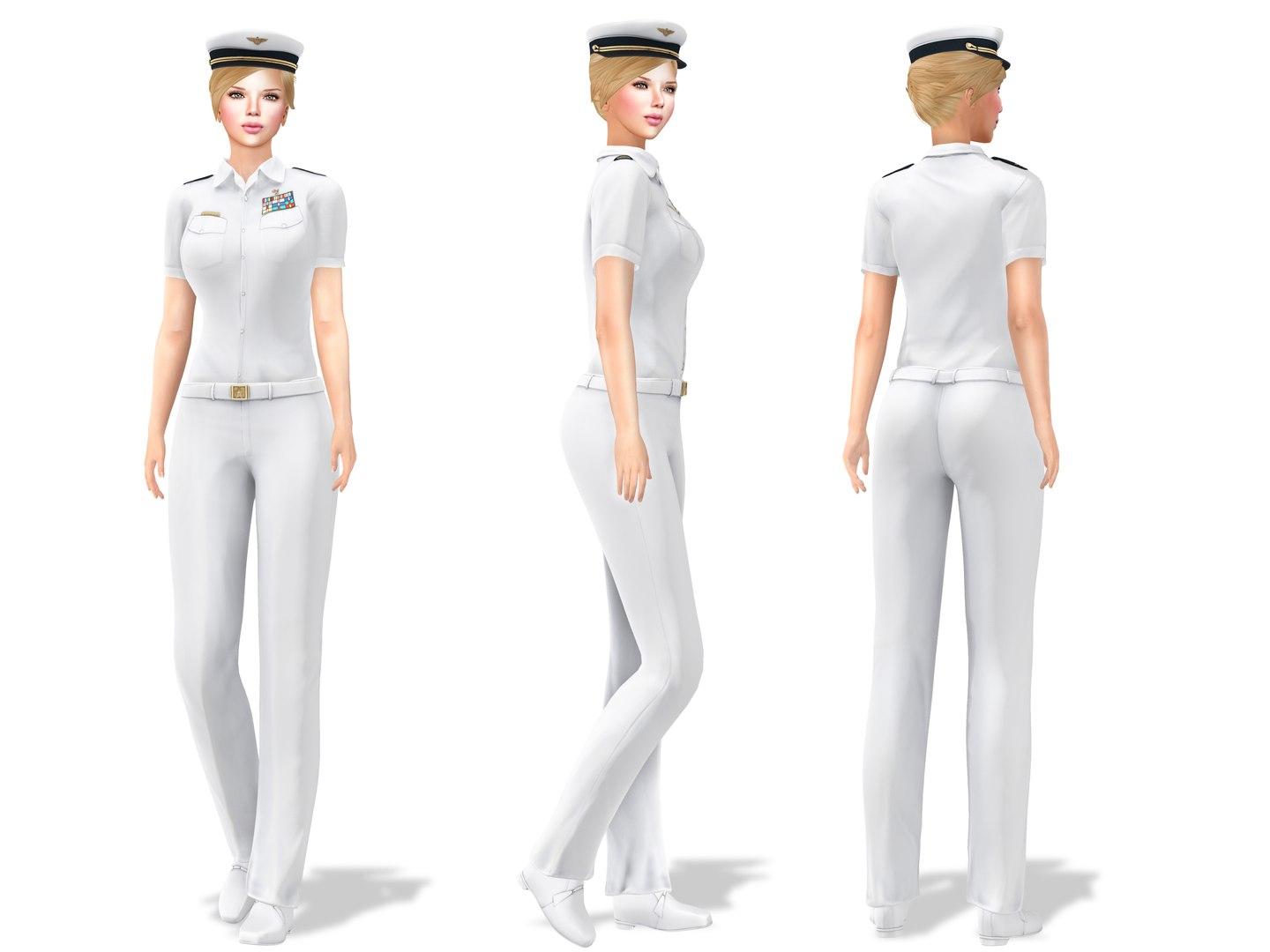 3D Women Summer White Navy Officer Military Uniform Outfit - TurboSquid ...