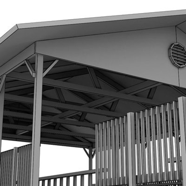 3d model wooden bridge roof