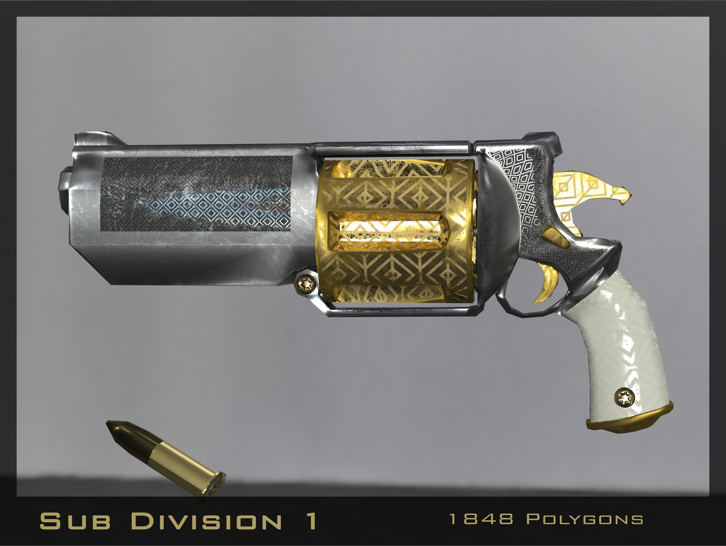 3D fantasy golden revolver - TurboSquid 1454564