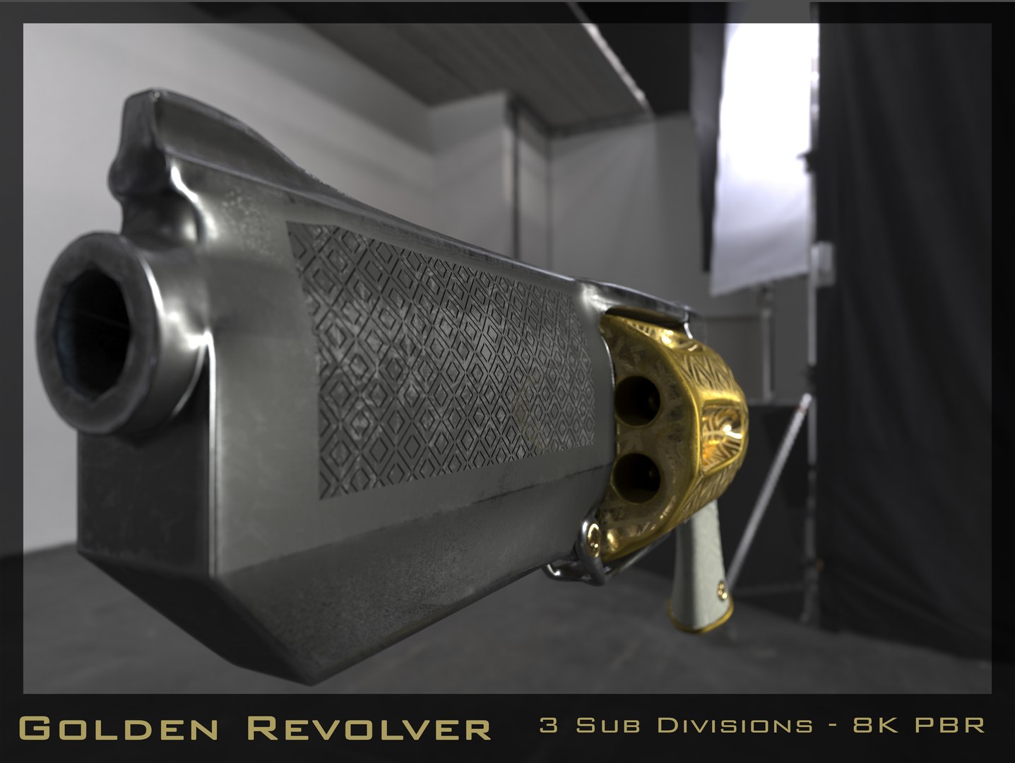 3D fantasy golden revolver - TurboSquid 1454564