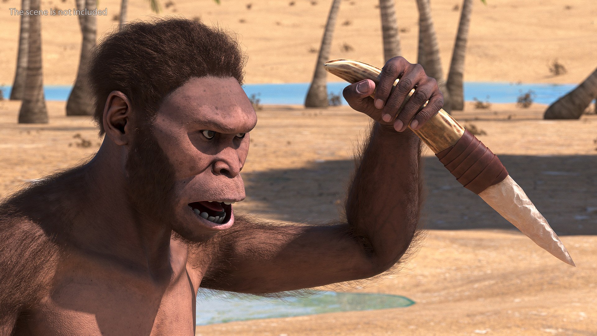 3d Homo Habilis With Knife In Fighting Pose Fur Turbosquid 2174939