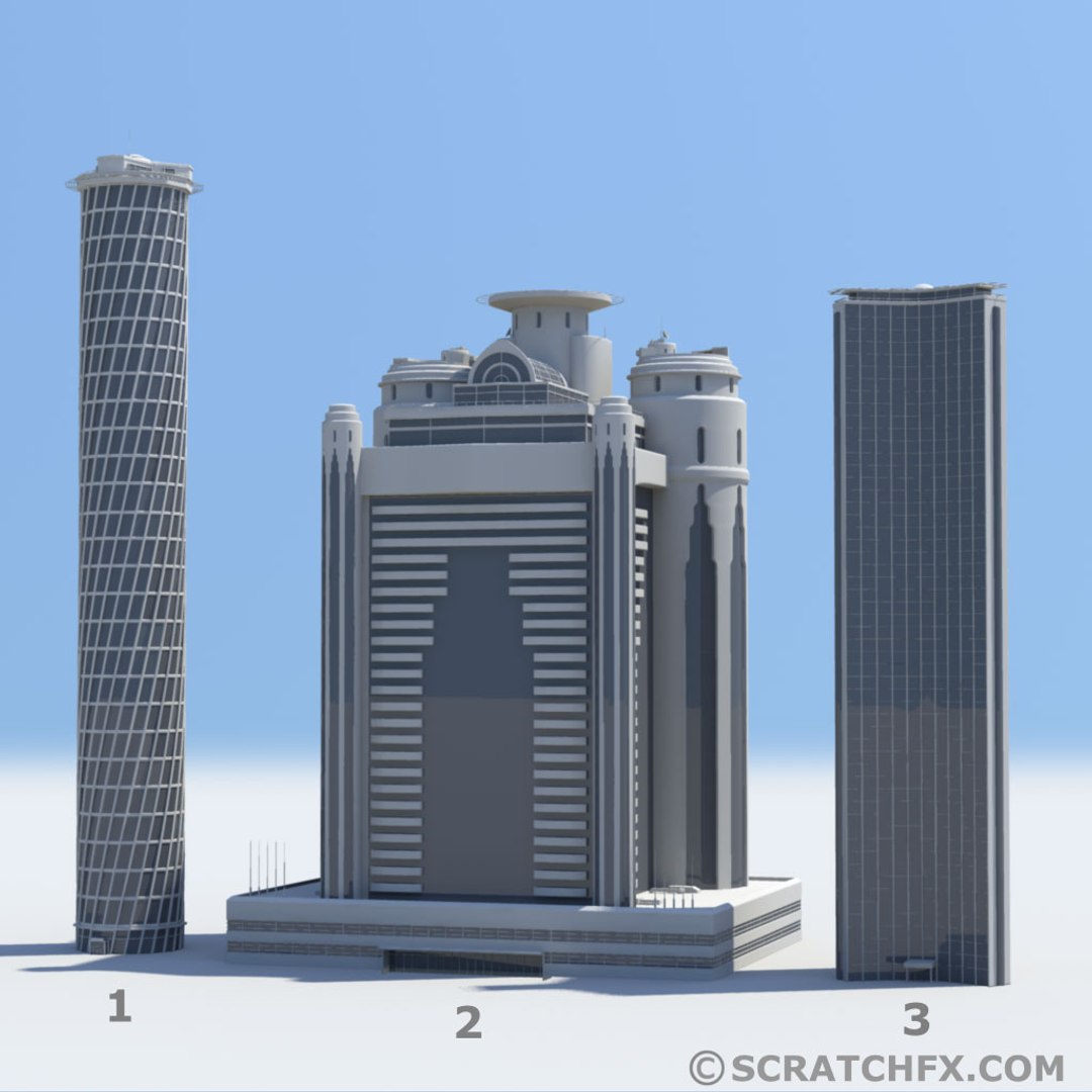 Skyscrapers 1 2 3 3d Model