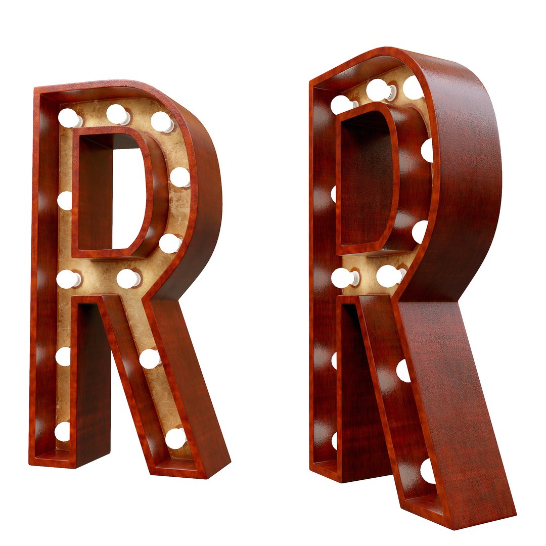 3D Model Marquee Letter R Light Bulb Wooden Glow Sign - TurboSquid 1974620