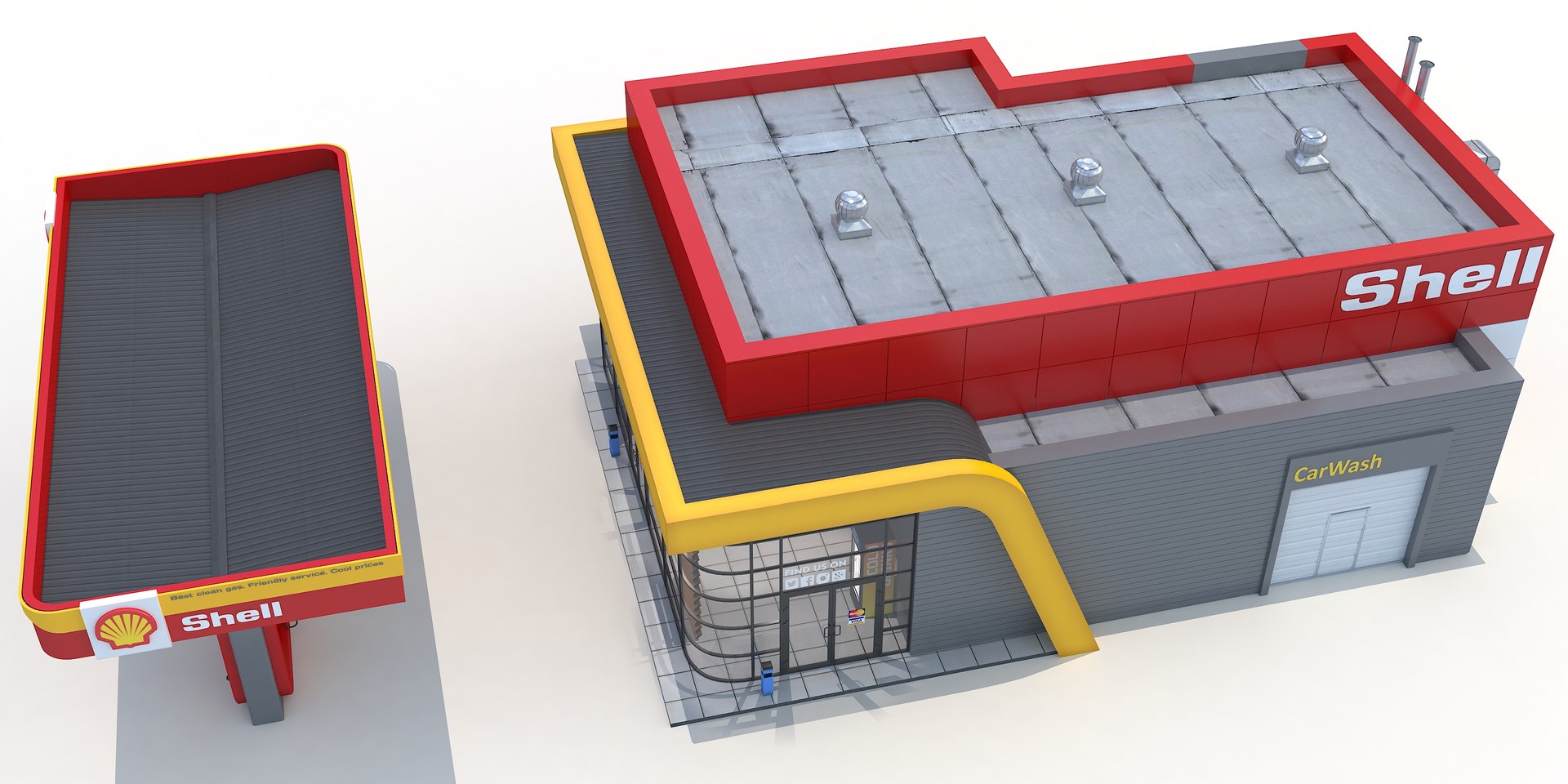 Shell Gas Station 3d Model