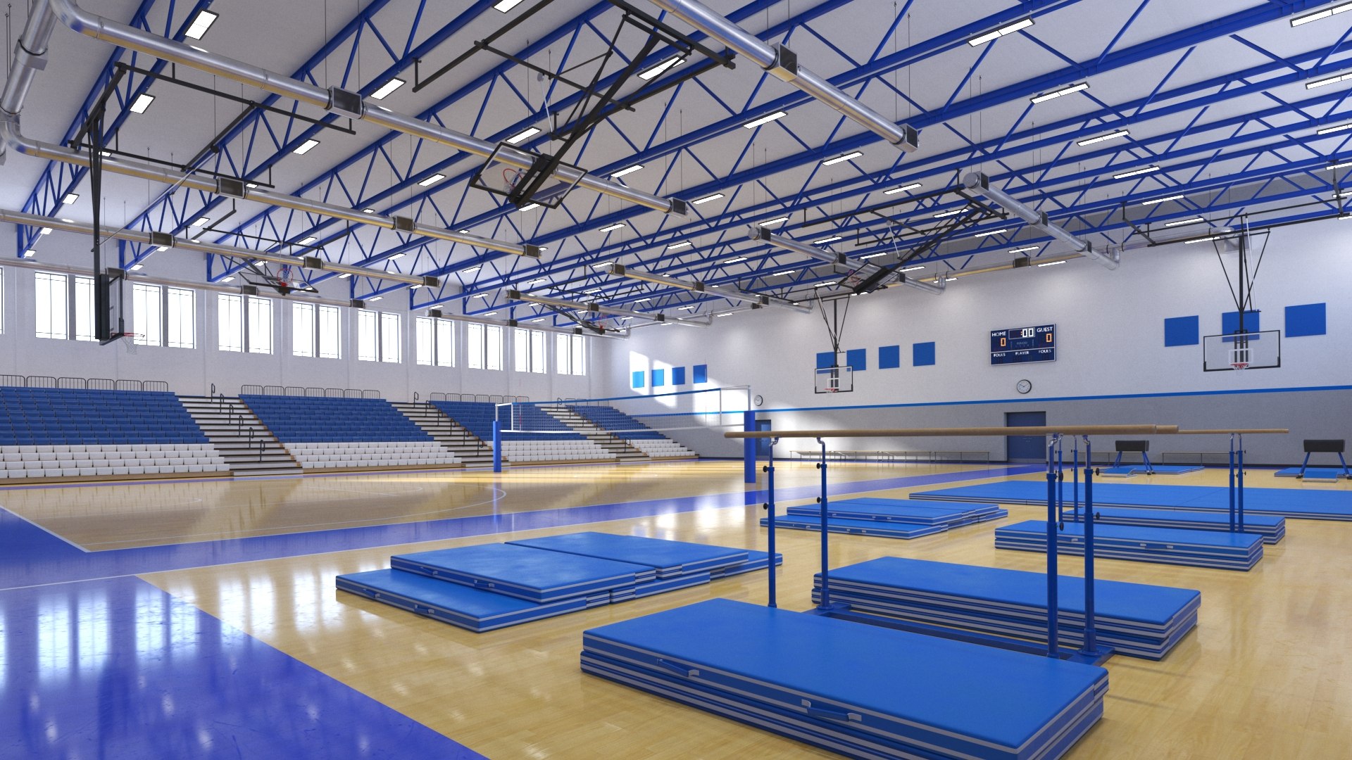 Realistic Basketball Gymnastic Gym Interior 3D Model - TurboSquid 1436988