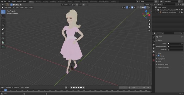 3d Barbie Doll In Pink Dress Model Turbosquid 1988211