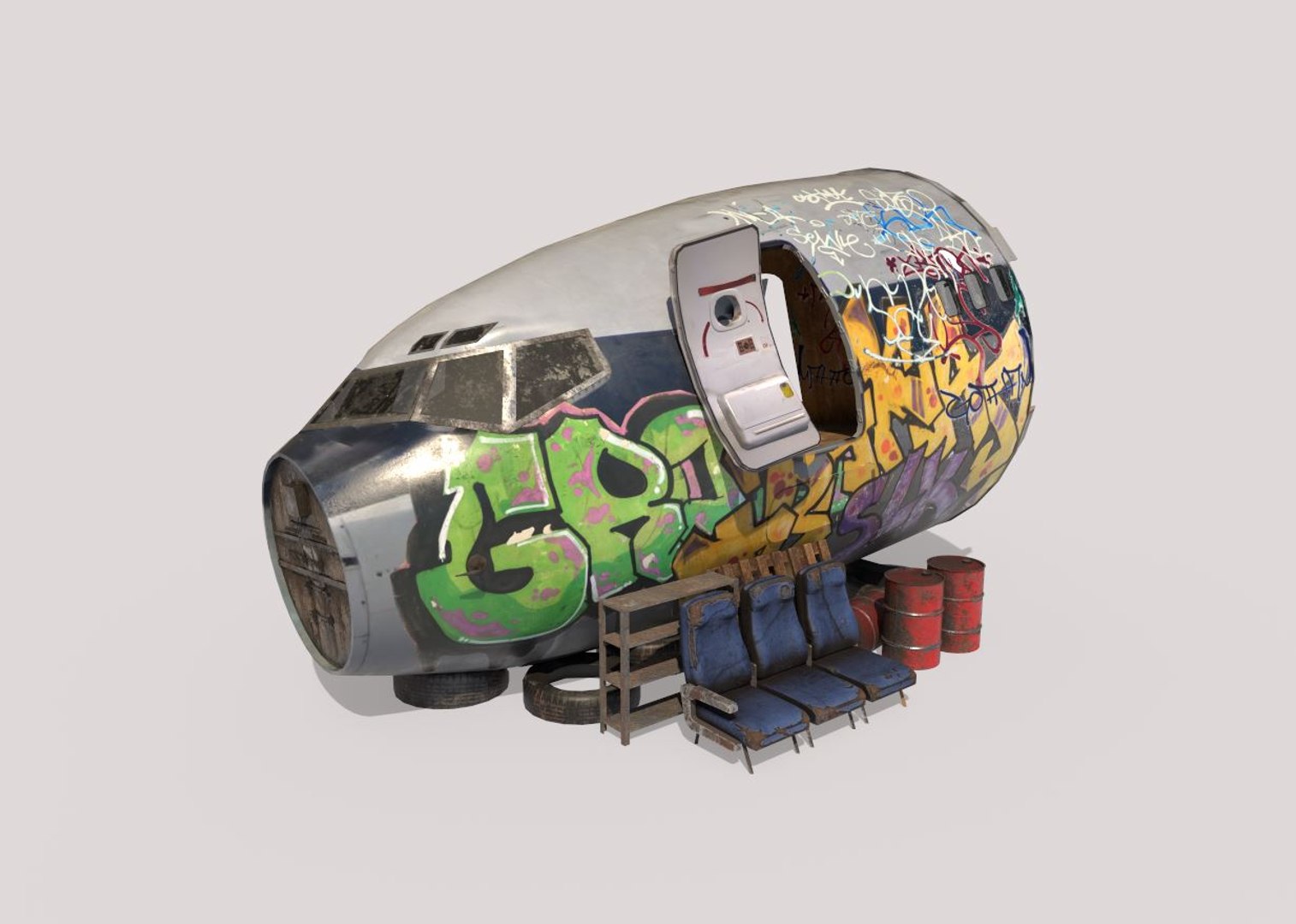 3D Aircraft Head With Graffiti In The Aircraft Graveyard Model ...
