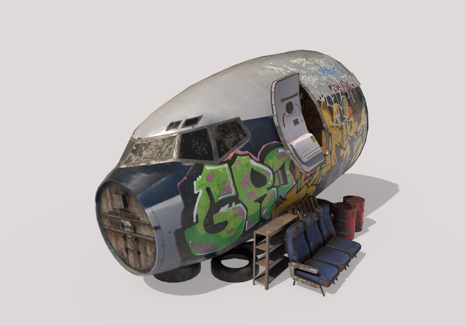 3D Aircraft Head With Graffiti In The Aircraft Graveyard Model ...