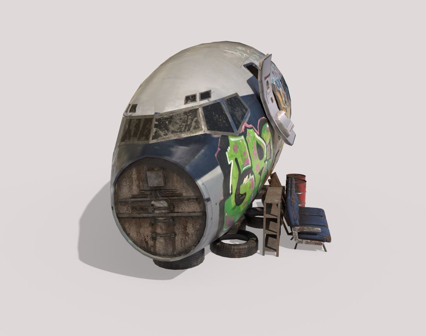 3D Aircraft Head With Graffiti In The Aircraft Graveyard Model ...