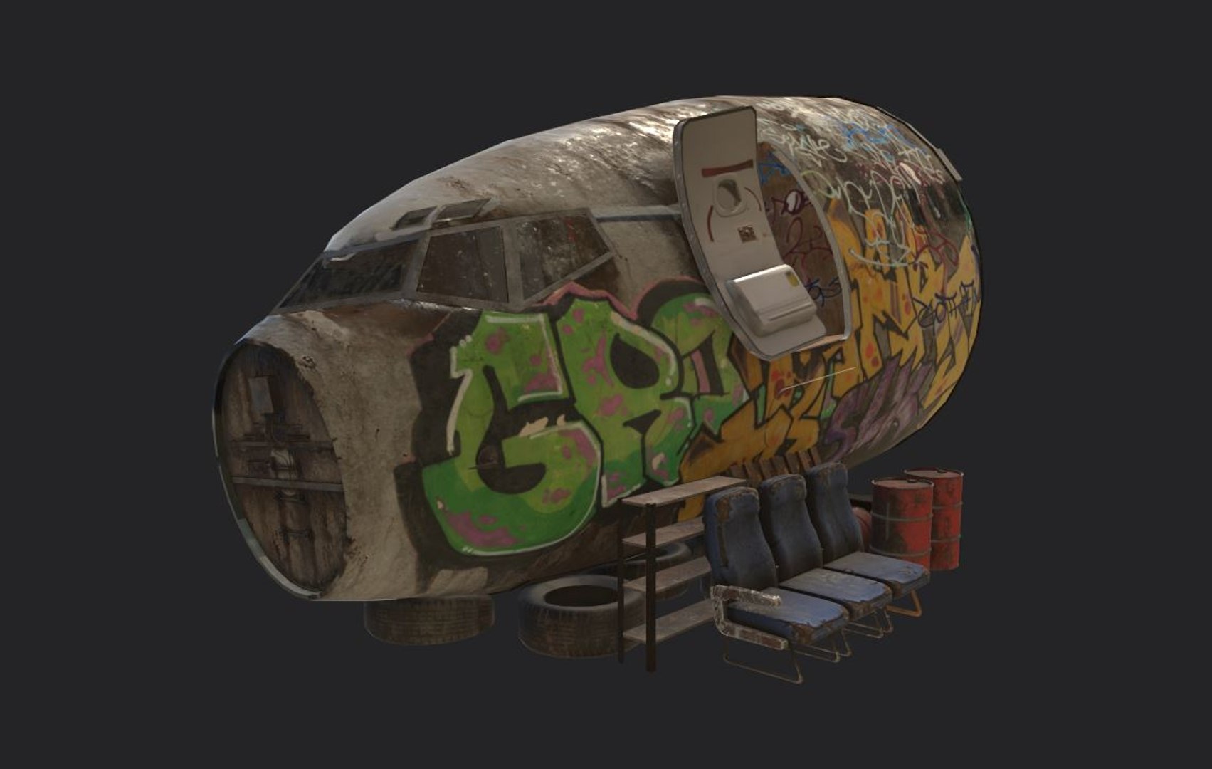 3D Aircraft Head With Graffiti In The Aircraft Graveyard Model ...