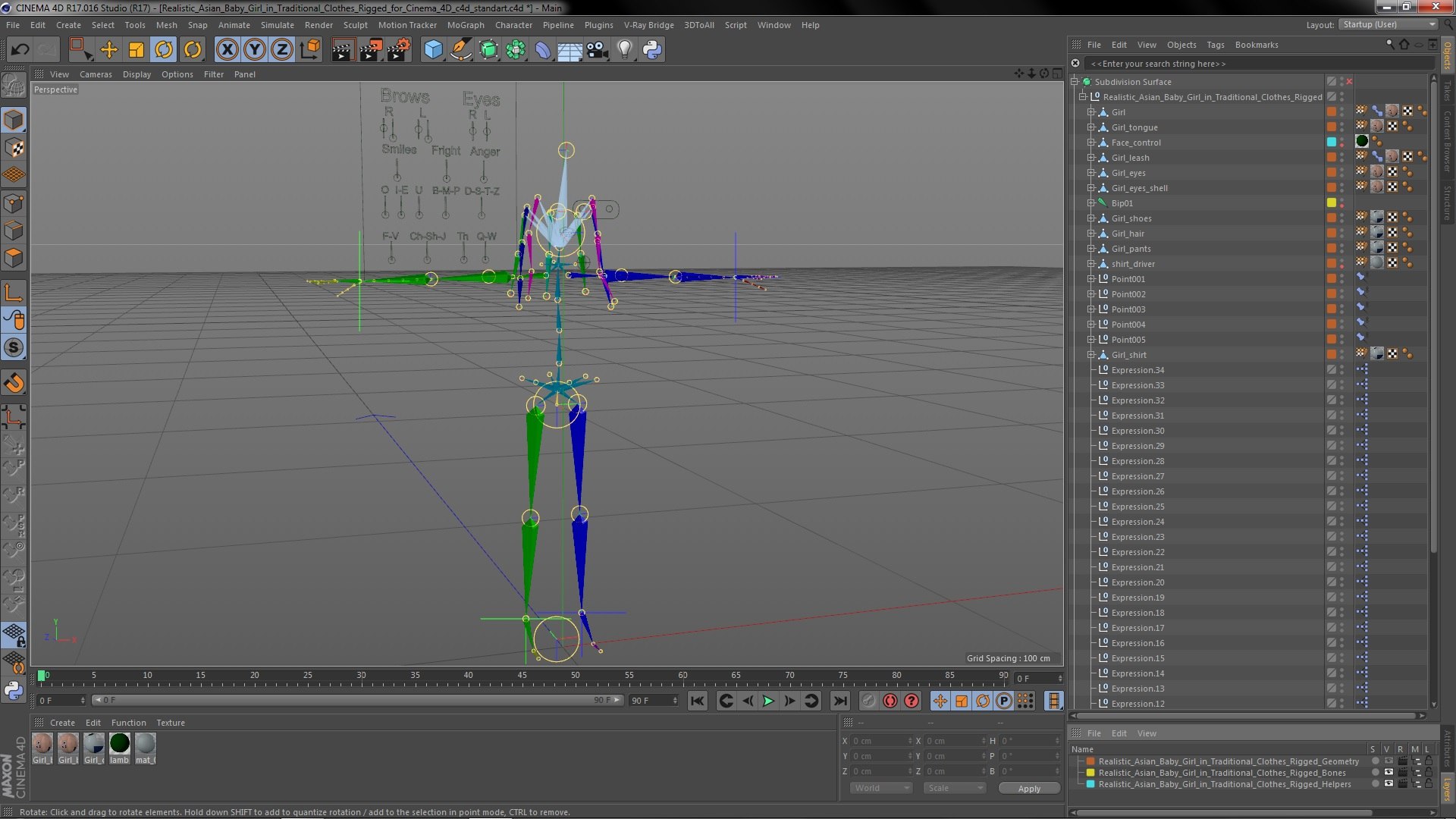 Realistic Asian Baby Girl In Traditional Clothes Rigged For Cinema 4D ...
