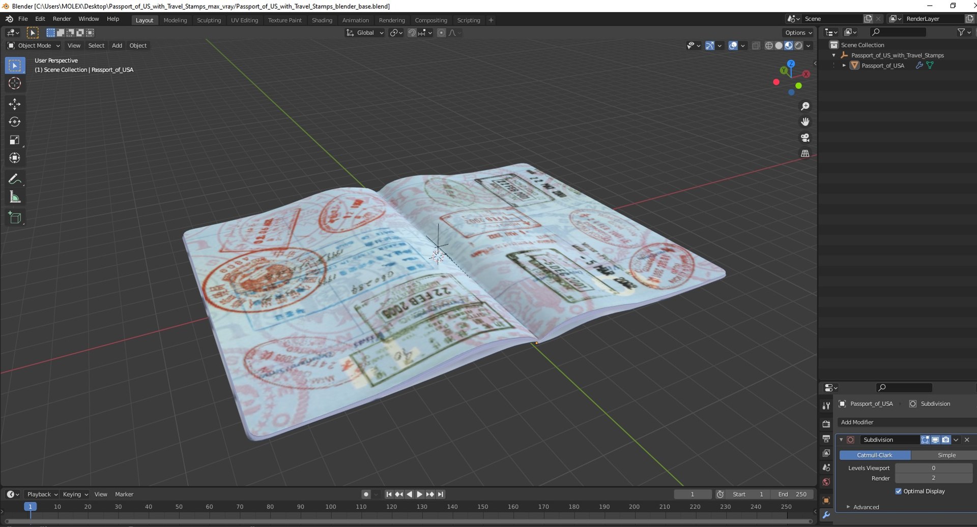 3D Model Passport Of US With Travel Stamps - TurboSquid 2219828