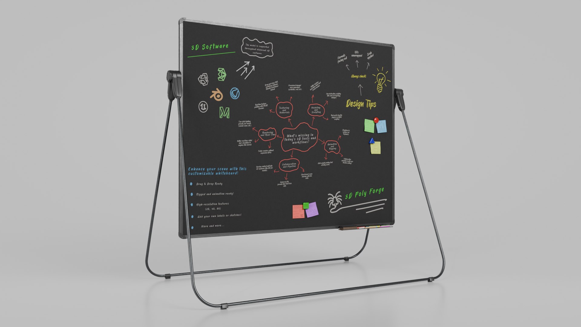 Customizable U-Stand Blackboard Rectangular Writing Board 3D Model ...
