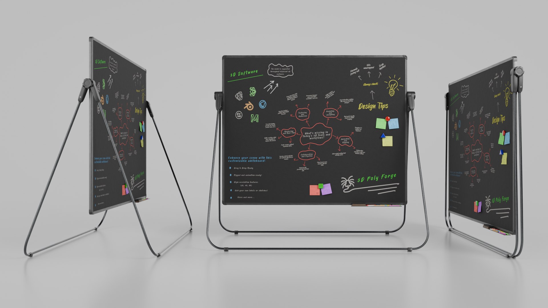 Customizable U-Stand Blackboard Rectangular Writing Board 3D Model ...