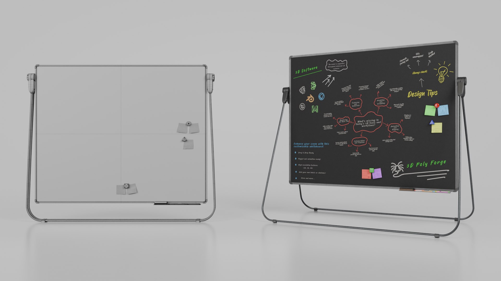 Customizable U-Stand Blackboard Rectangular Writing Board 3D Model ...