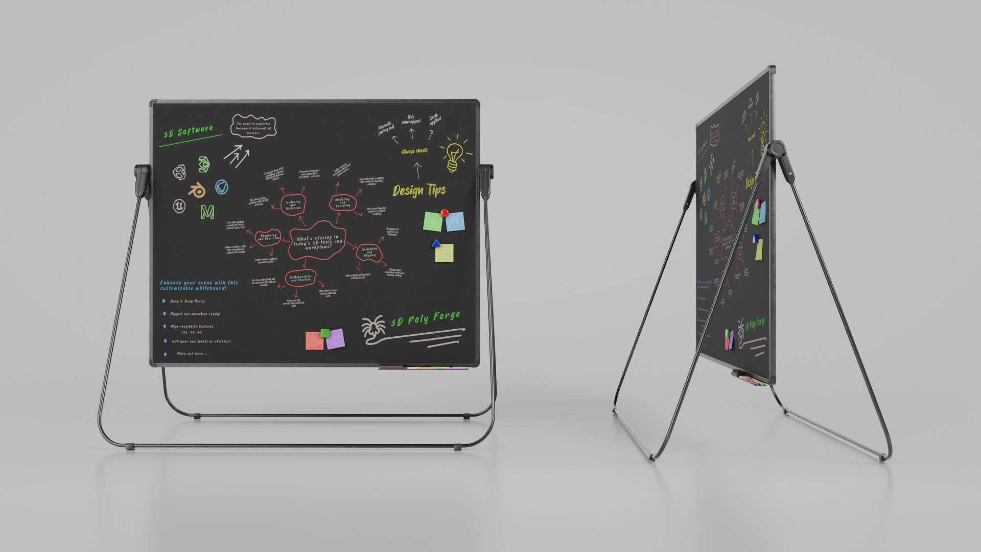 Customizable U-Stand Blackboard Rectangular Writing Board 3D Model ...