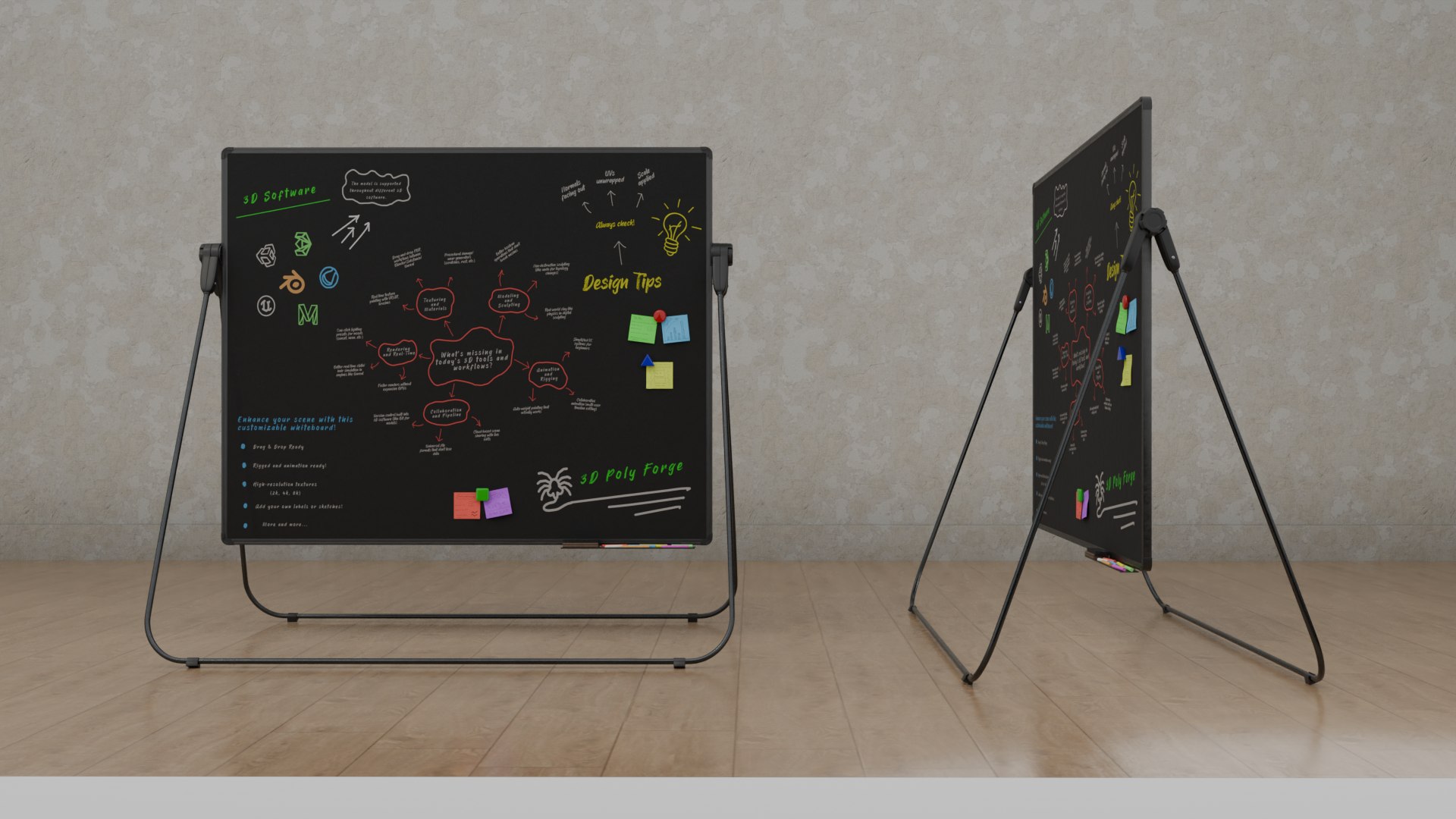 Customizable U-Stand Blackboard Rectangular Writing Board 3D Model ...