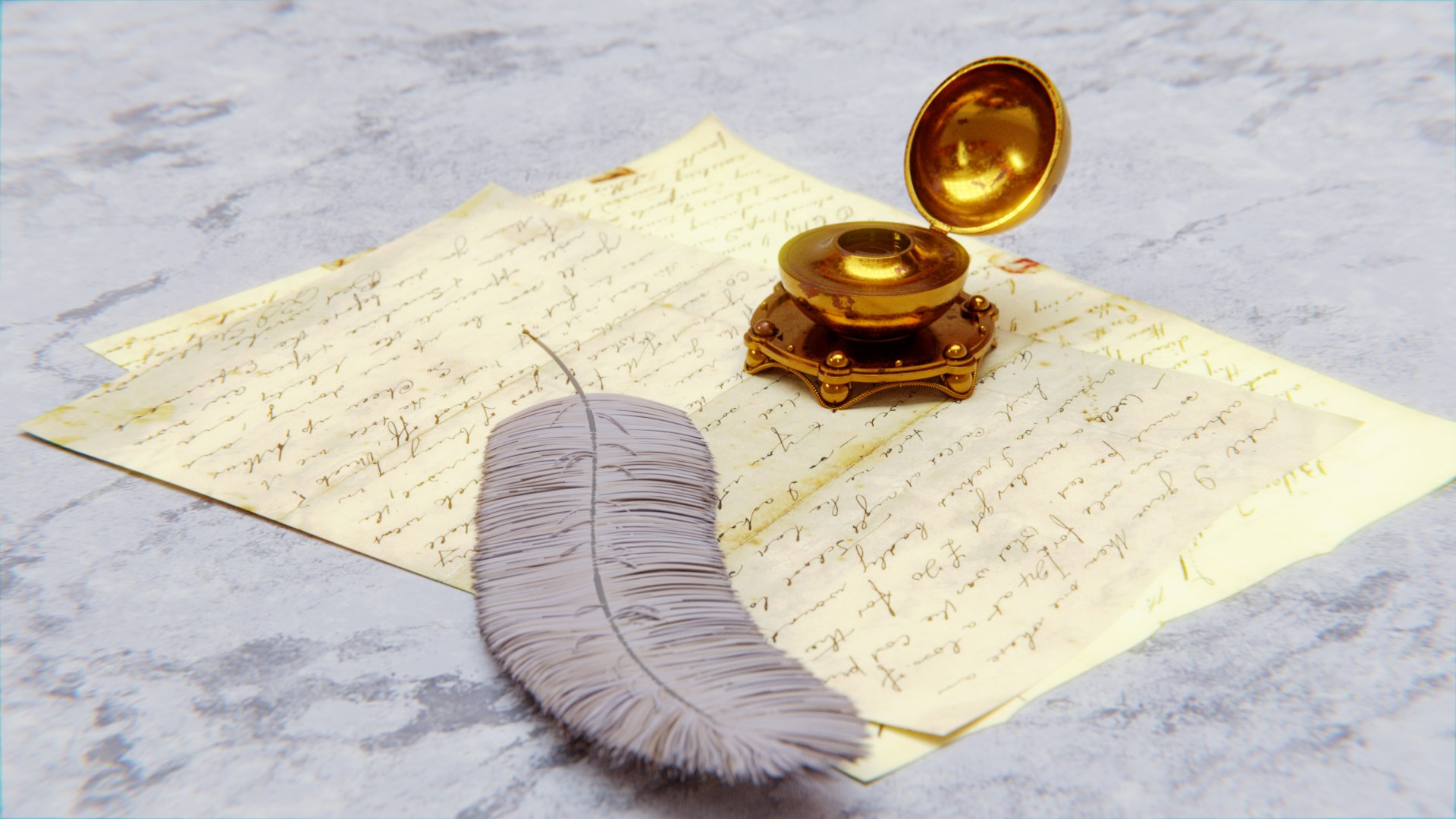 Inkwell With Feather Pen - High Quality 4K PBR Model - TurboSquid 1748612