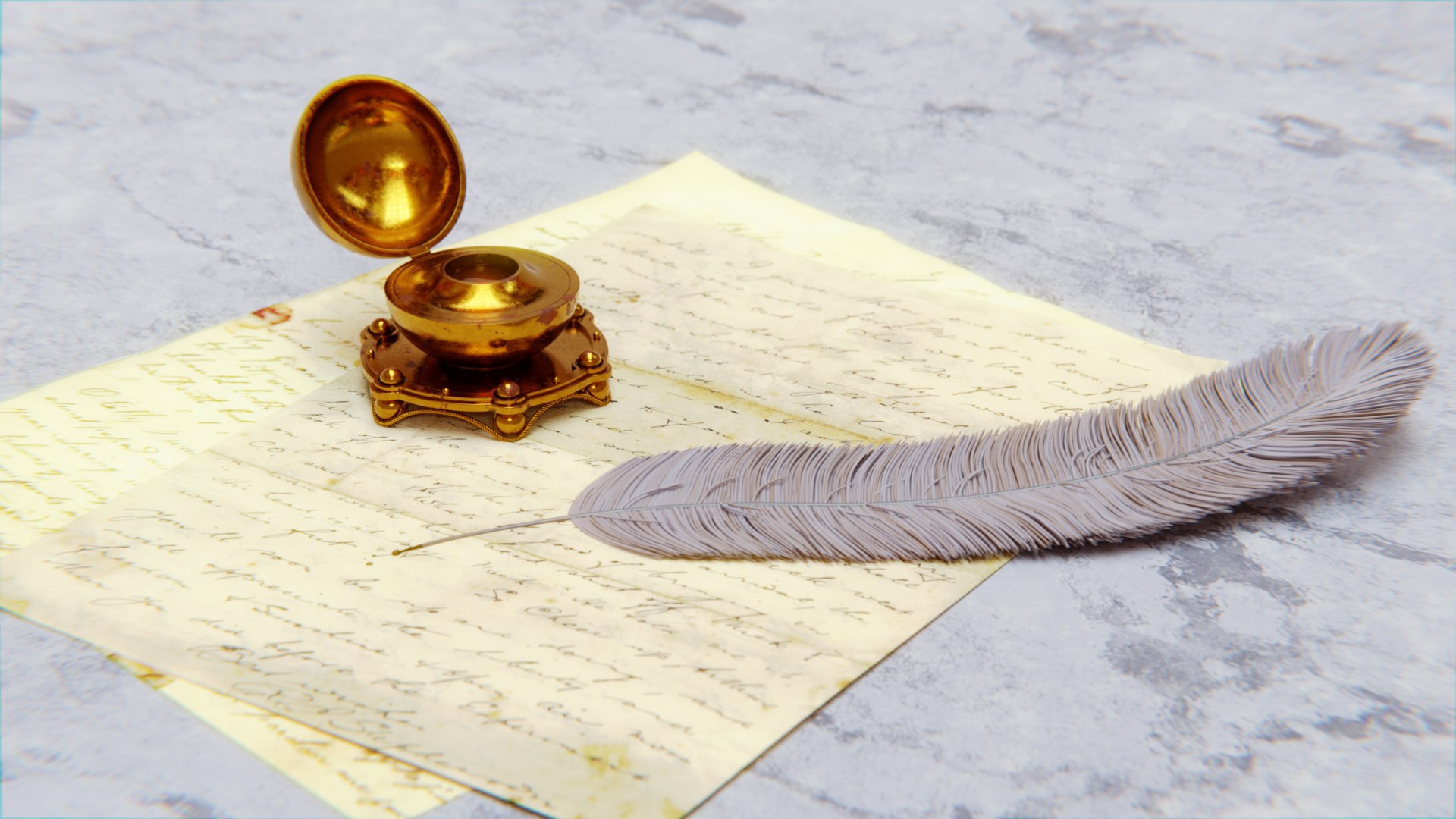 Inkwell With Feather Pen - High Quality 4K PBR Model - TurboSquid 1748612