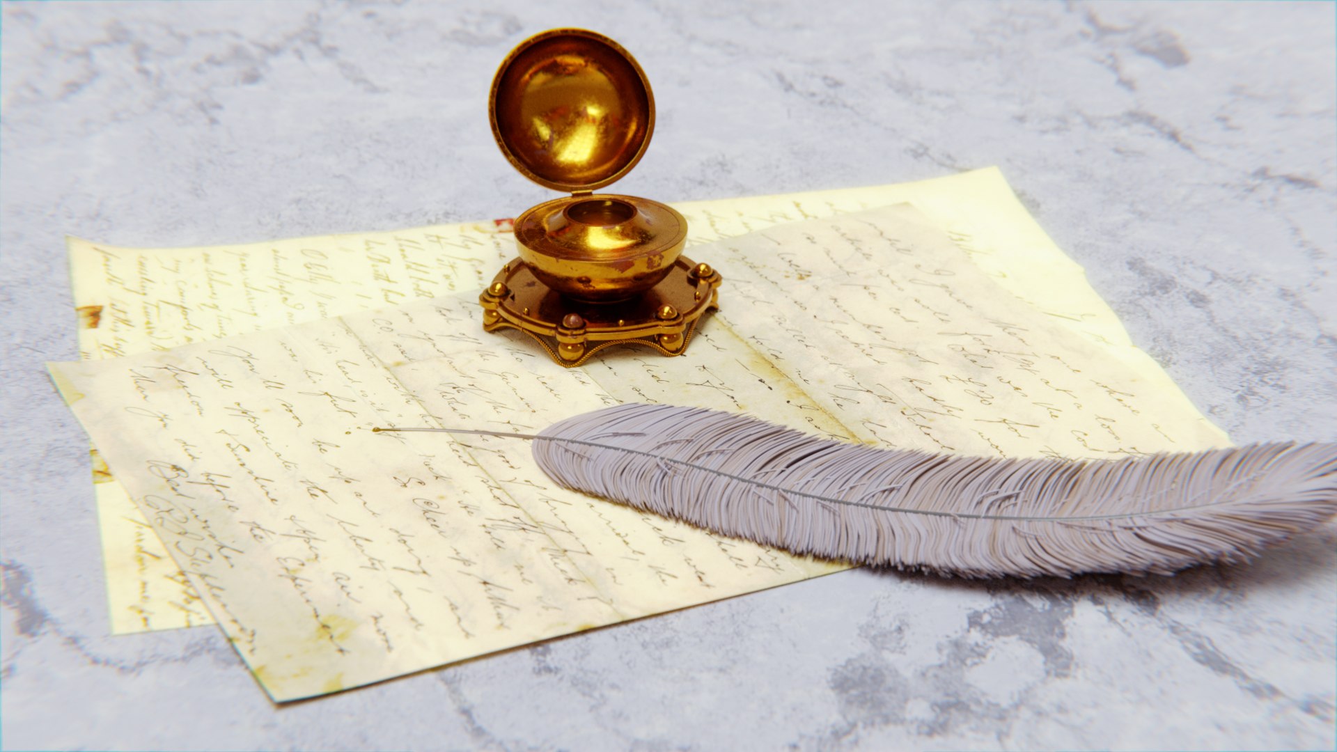 Inkwell With Feather Pen - High Quality 4K PBR Model - TurboSquid 1748612