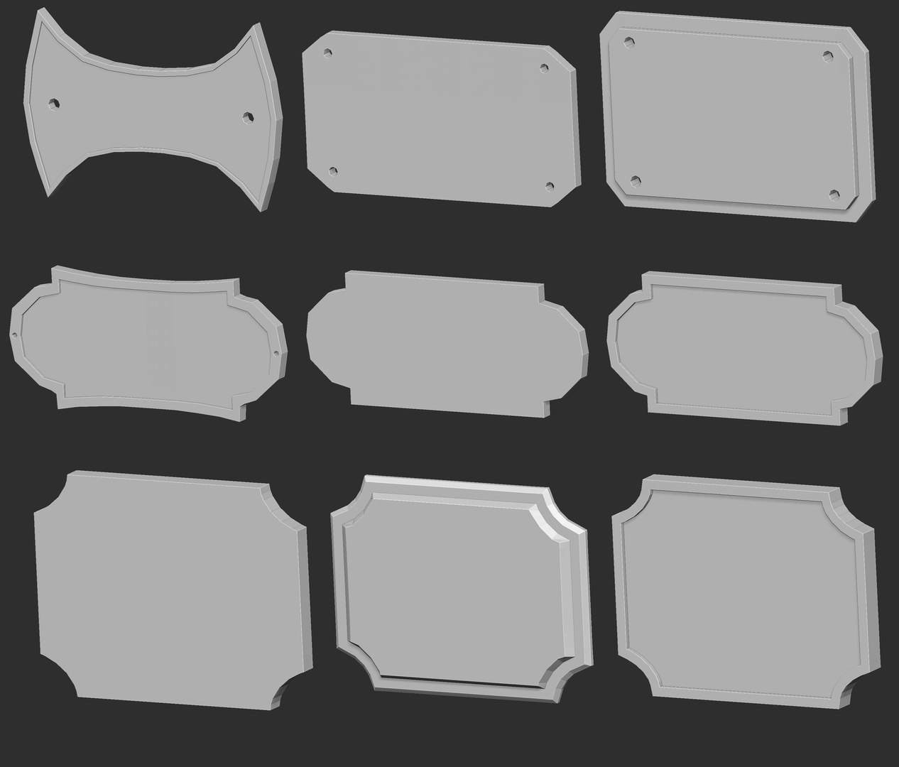 3D 80 Sign Board Nameplate Base Mesh Shapes Imm Zbrush Set - TurboSquid ...