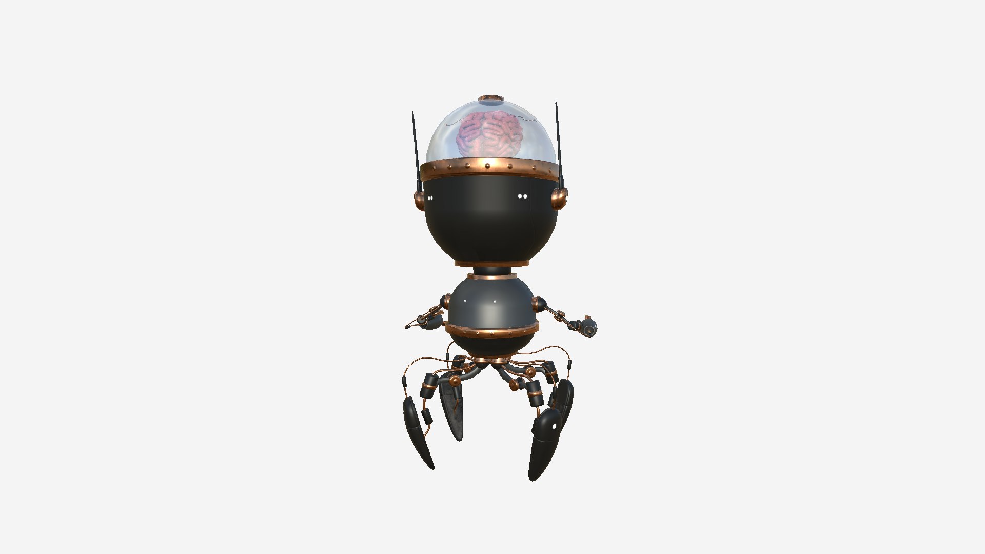 3D Model Brain Robot G01 Black Copper - SciFi Character Design ...