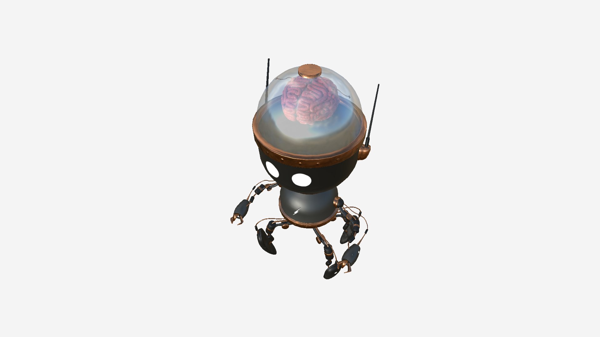 3D Model Brain Robot G01 Black Copper - SciFi Character Design ...