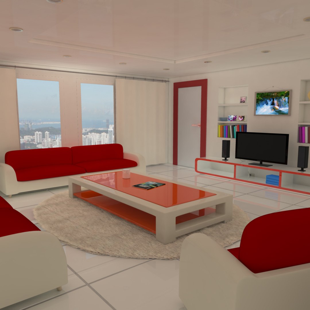 3d Model Of Realistic Interior Design Living Room