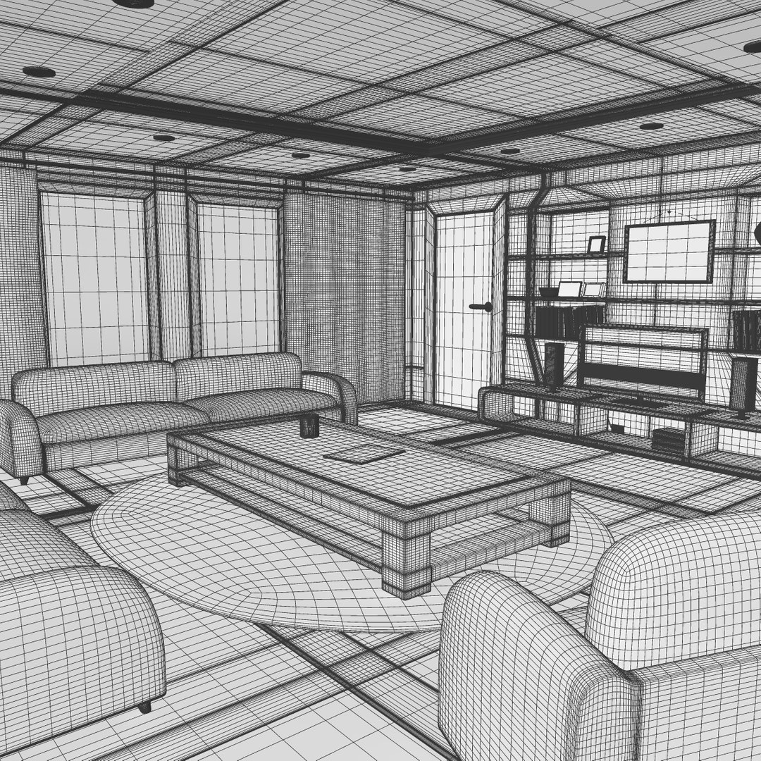 3d Model Of Realistic Interior Design Living Room