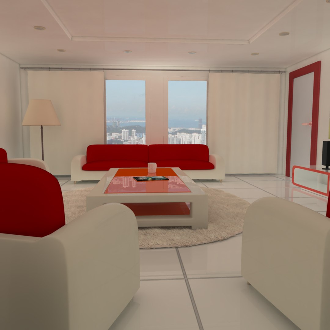 3d Model Of Realistic Interior Design Living Room