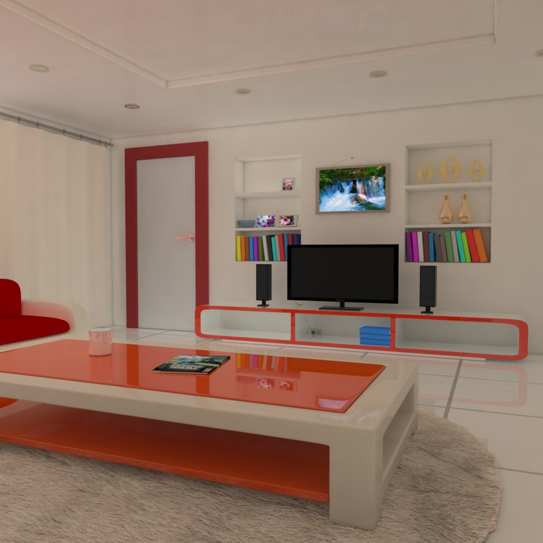 3d Model Of Realistic Interior Design Living Room