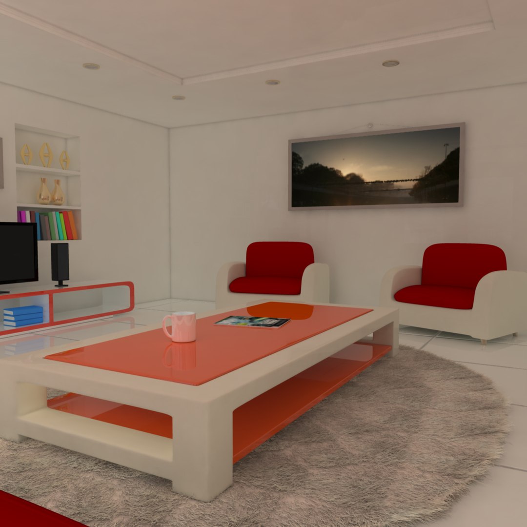 3d Model Of Realistic Interior Design Living Room