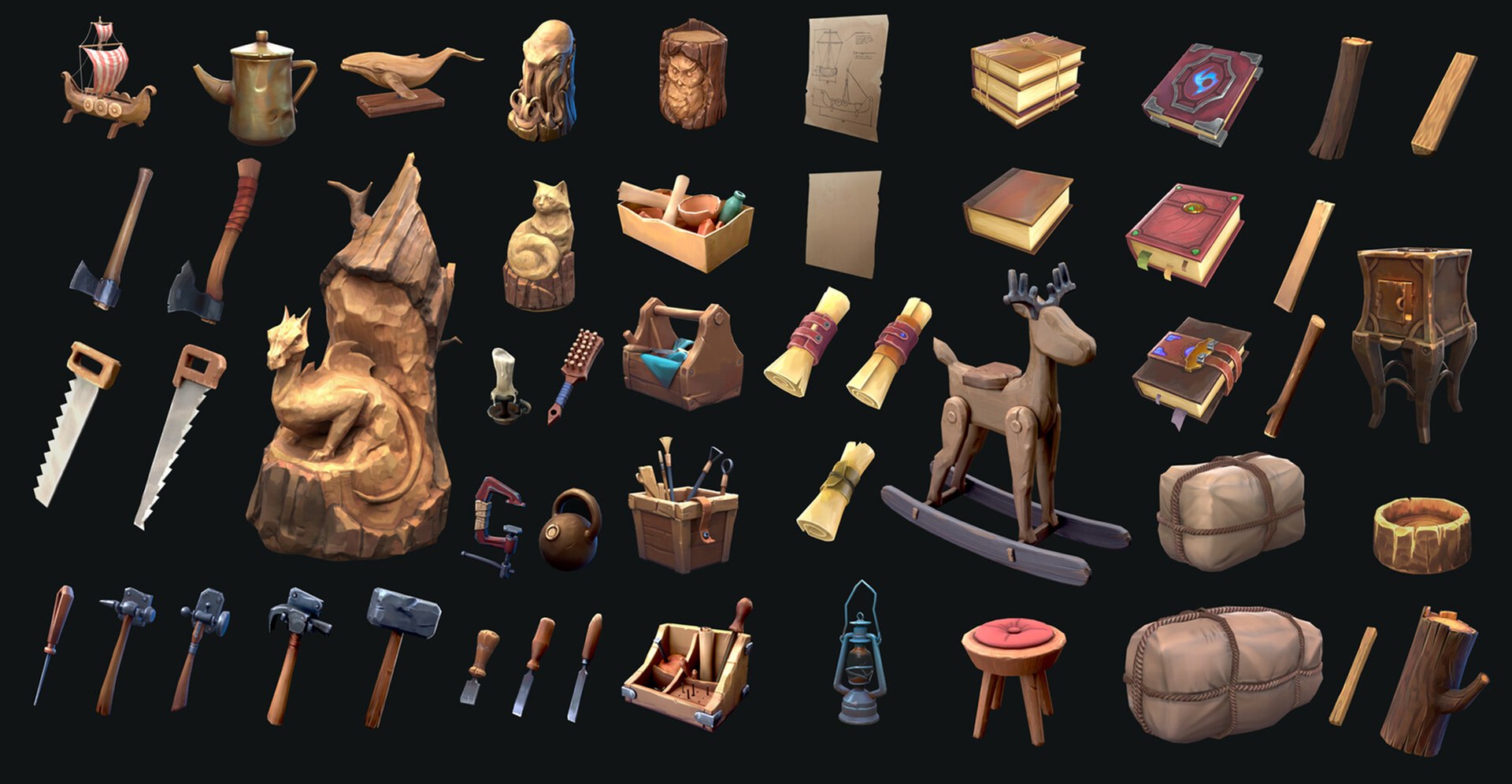3D PROPS Hand-painted Textured Game-Ready Set 3D - TurboSquid 2124401